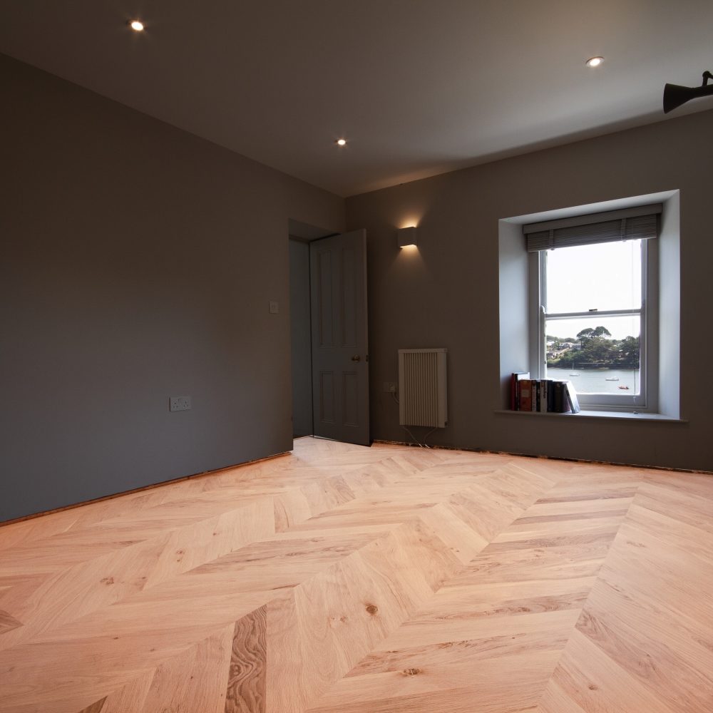 New Oak Chevron Flooring installation at Mylor, With A Natural Finish ...